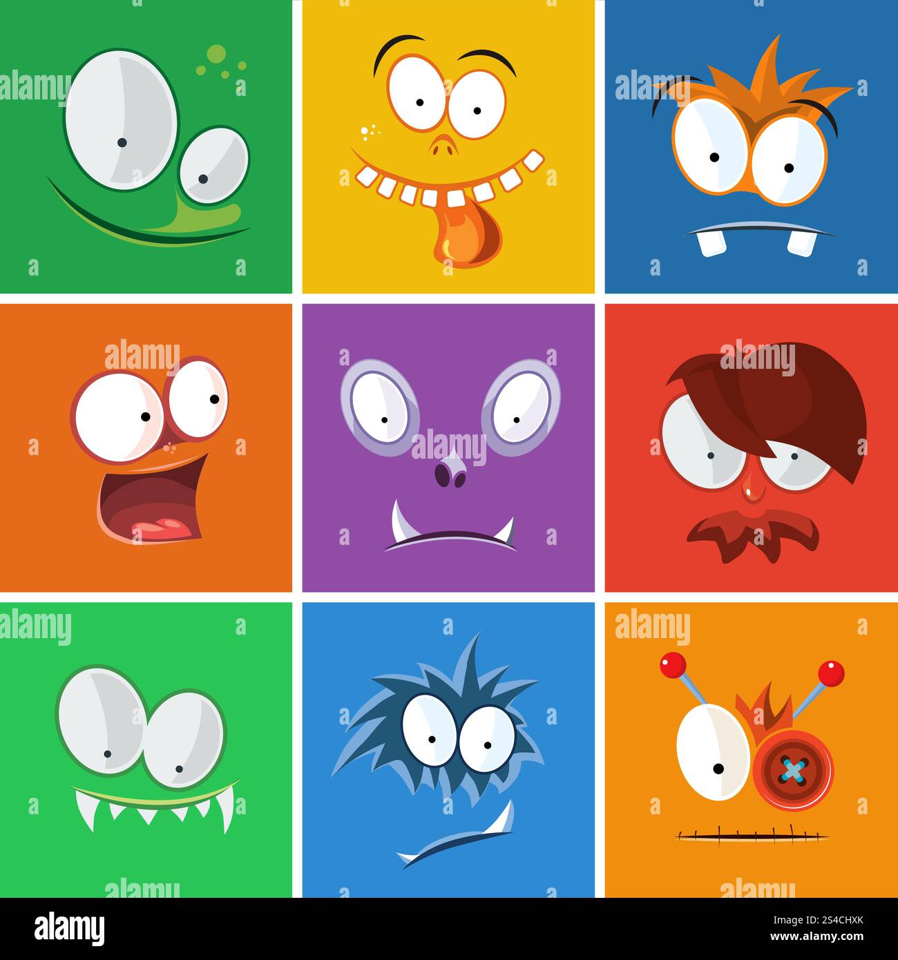 Cartoon funny faces with emotions. Monsters expression vector set ...