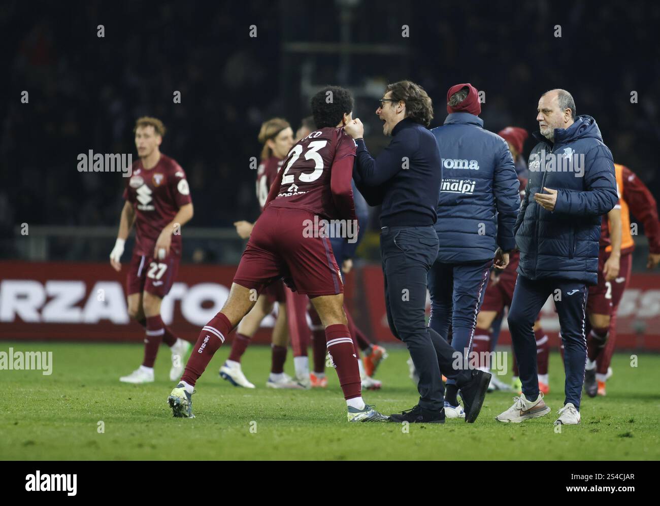 Turin, Italy. 11th Jan, 2025. Saul Coco of Torino FC and Paolo Vanoli ...