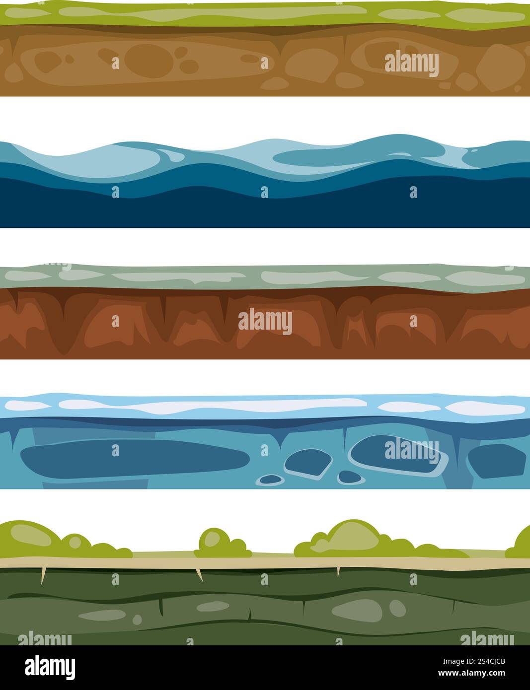 Seamless landscape elements. ground, ice, water, grass surfaces for ...