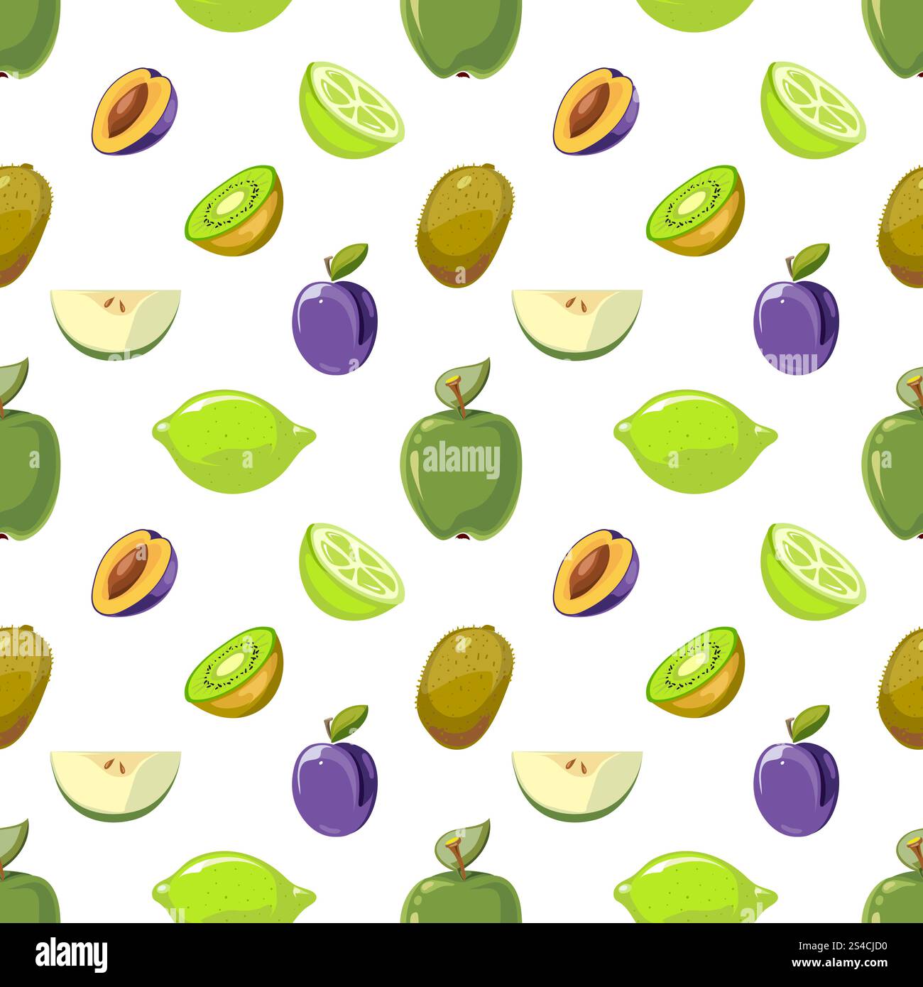 Green and blue fruits seamless pattern over white background. Green and ...
