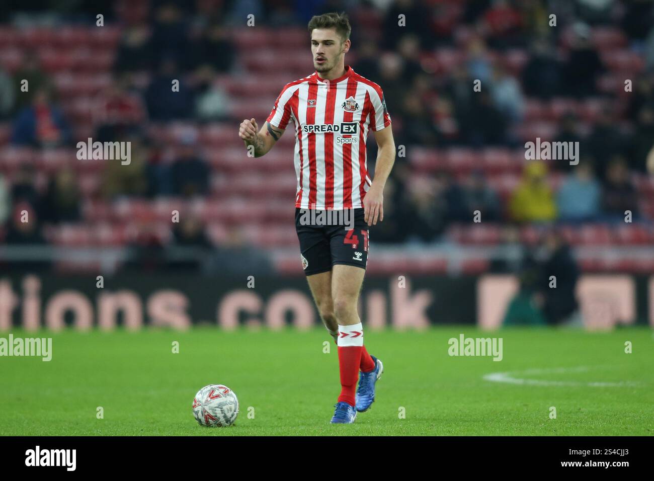 Stadium Of Light, Sunderland on Saturday 11th January 2025. Sunderland's Zak Johnson during the ...
