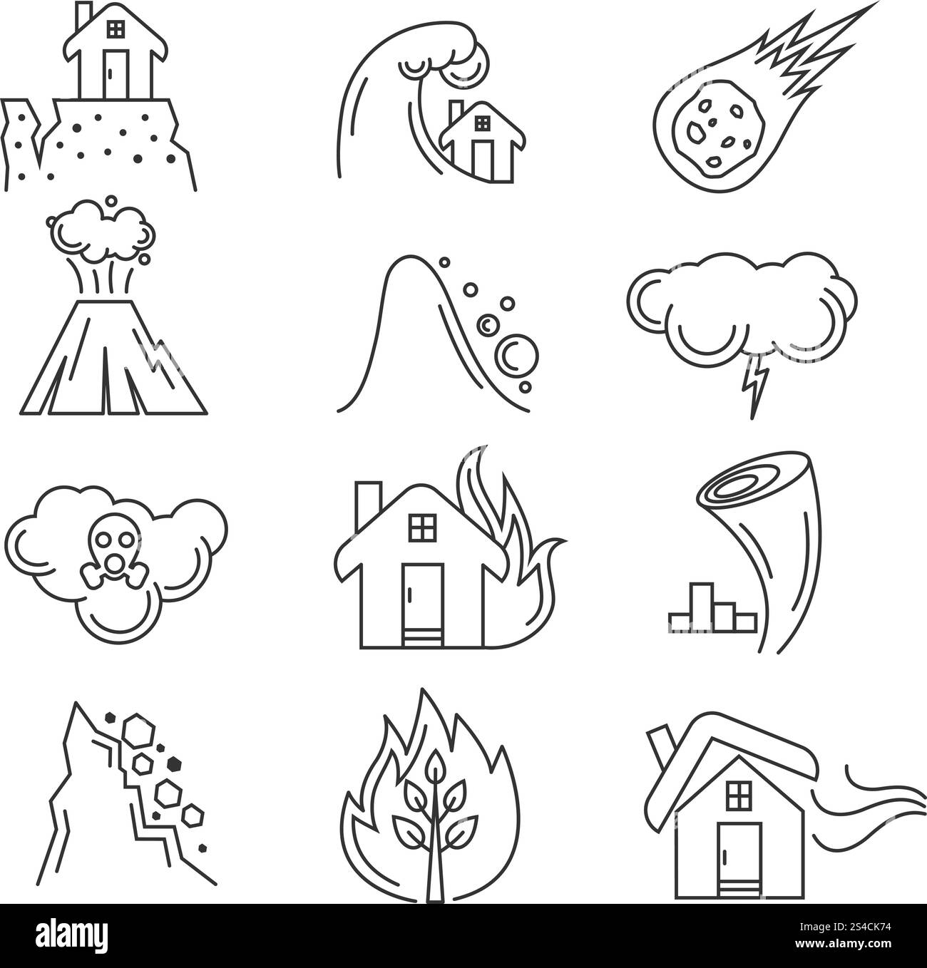 Natural disaster vector icons. Natural disaster icons. Earthquake and ...