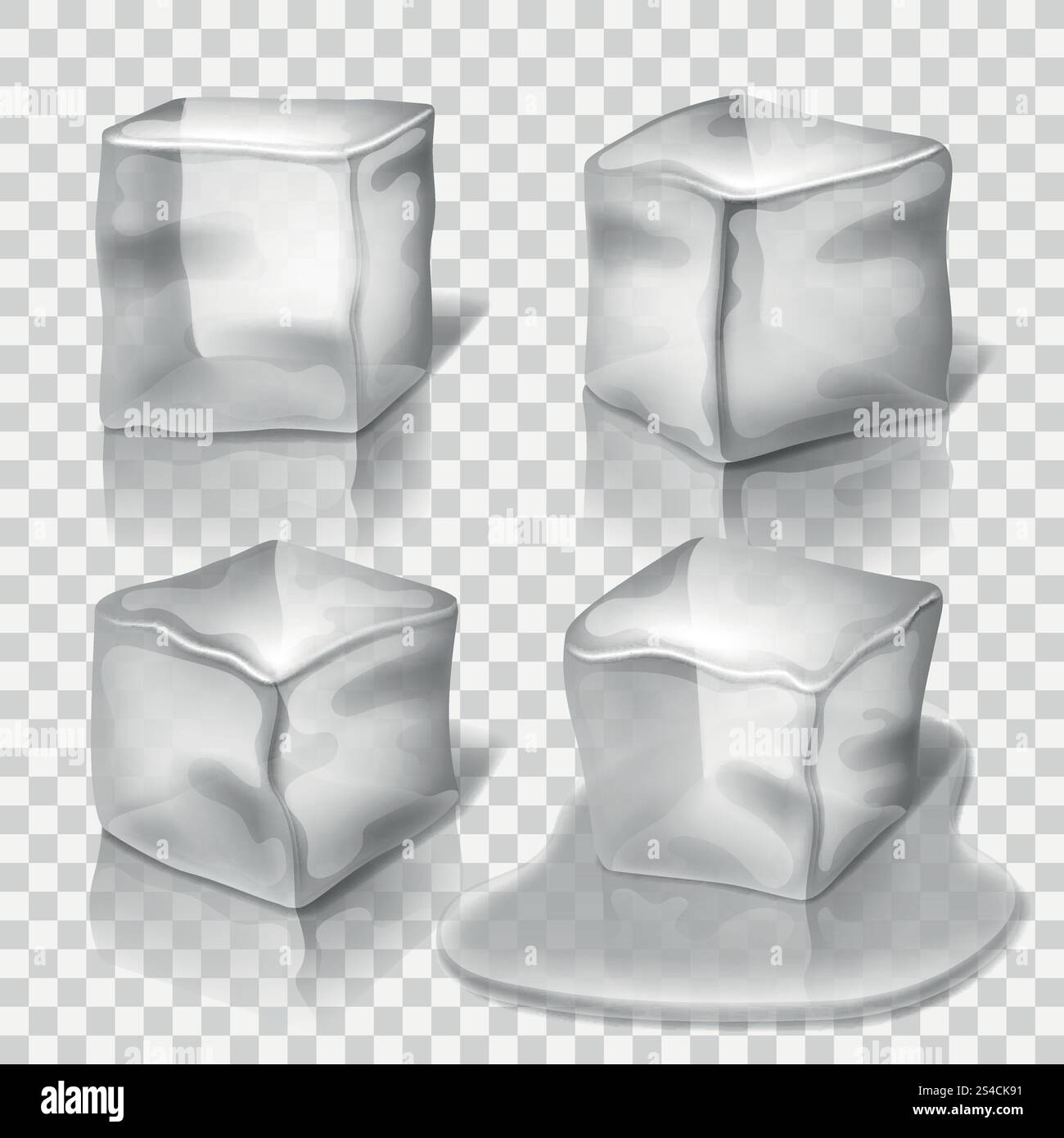 Transparent colorless ice cubes vector set. Transparent colorless ice cubes vector set. Block ...