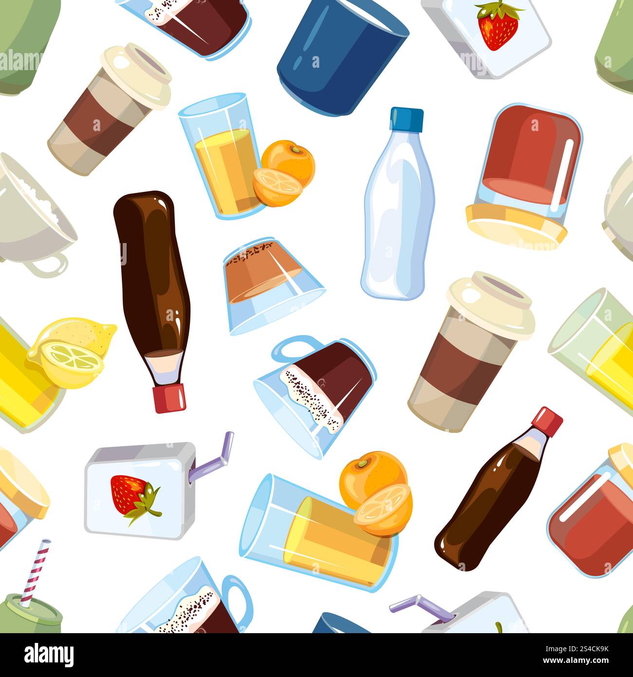 Non-alcoholic beverages drinks vector seamless pattern. Non-alcoholic ...