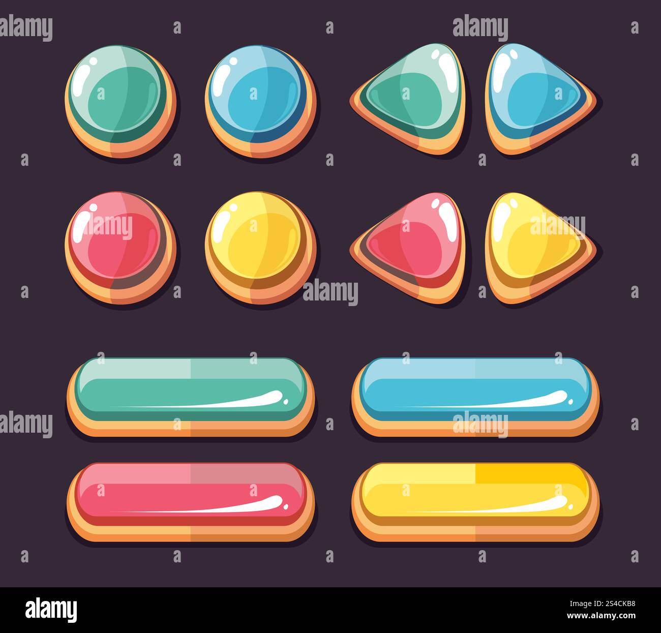 Color glossy buttons vector set for computer games user interface. Color glossy buttons round ...