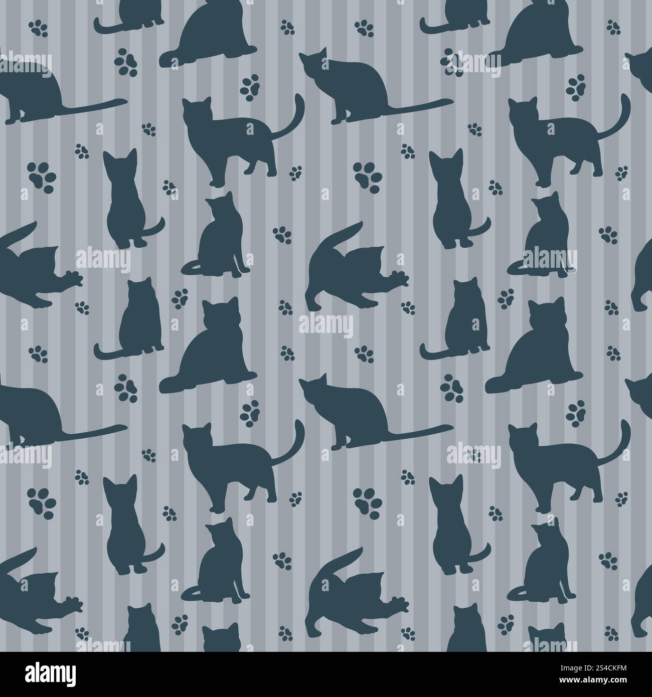 Cute vector cats silhouettes seamless pattern. Cute vector cats ...
