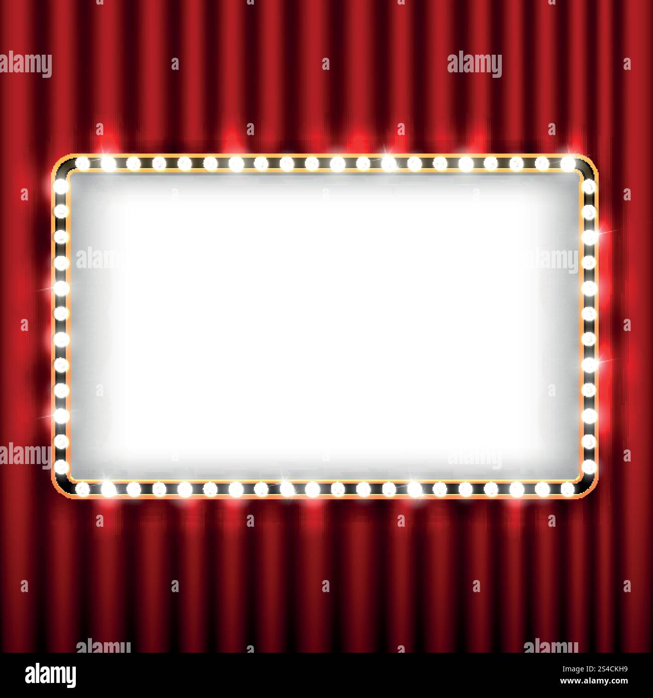 Theater scene with red curtain and sign gold frame. Theater scene with ...