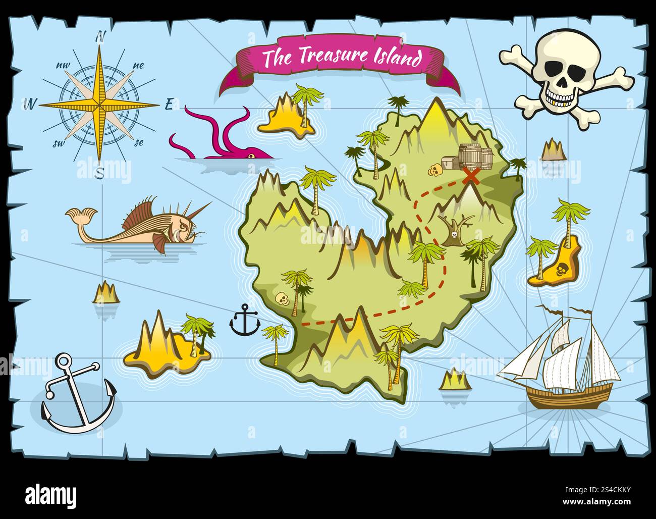 Vector pirate treasure color map. Vector pirate treasure color map ...