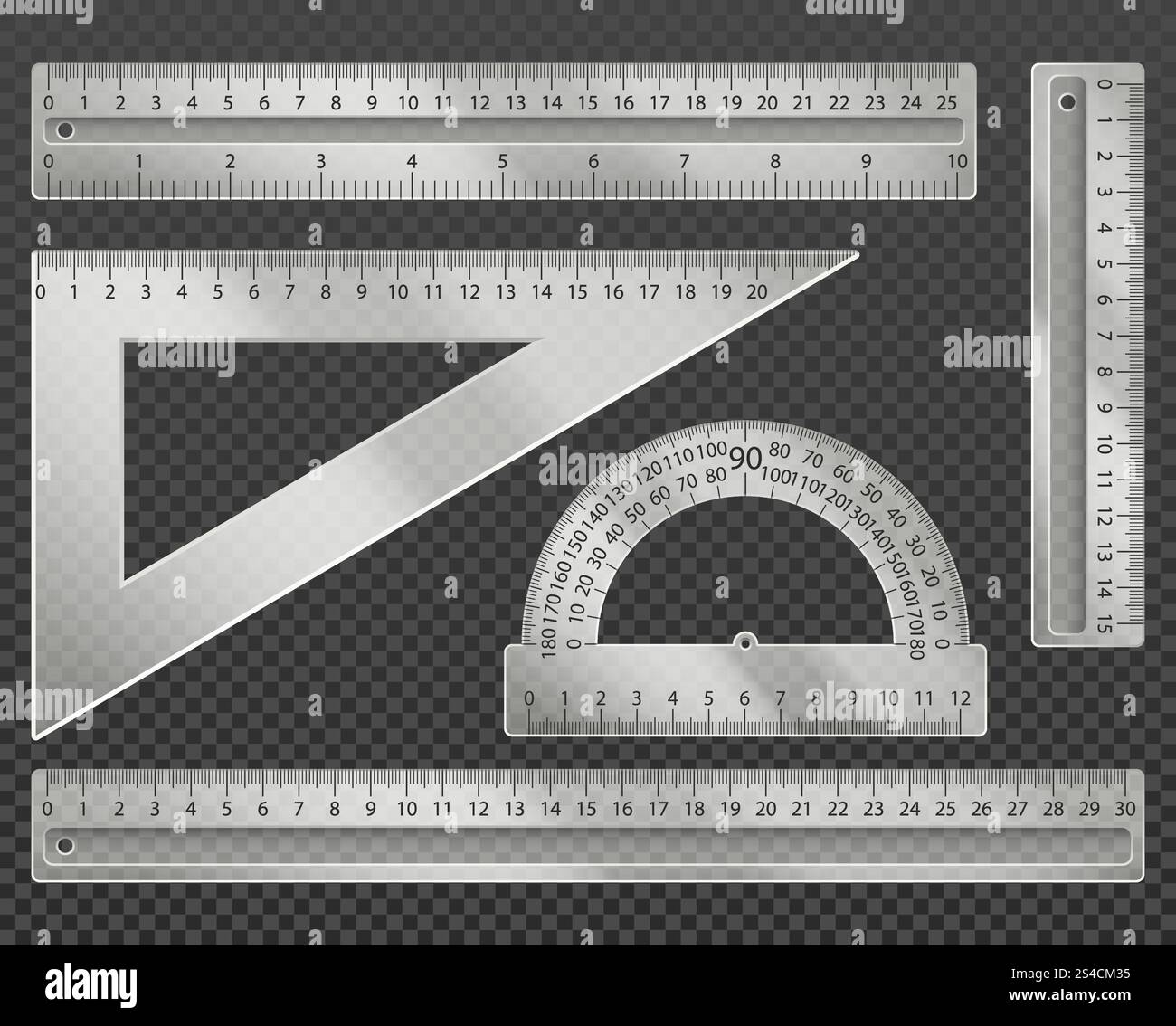 Vector measuring tools. Measuring tools. Rulers, triangle and protractor set vector illustration ...