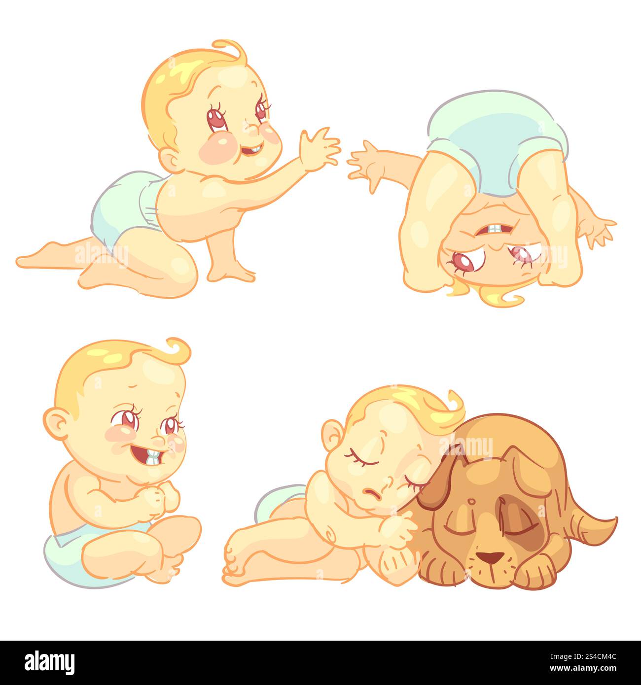Cute baby in diaper vector character set. Cute baby in diaper vector ...