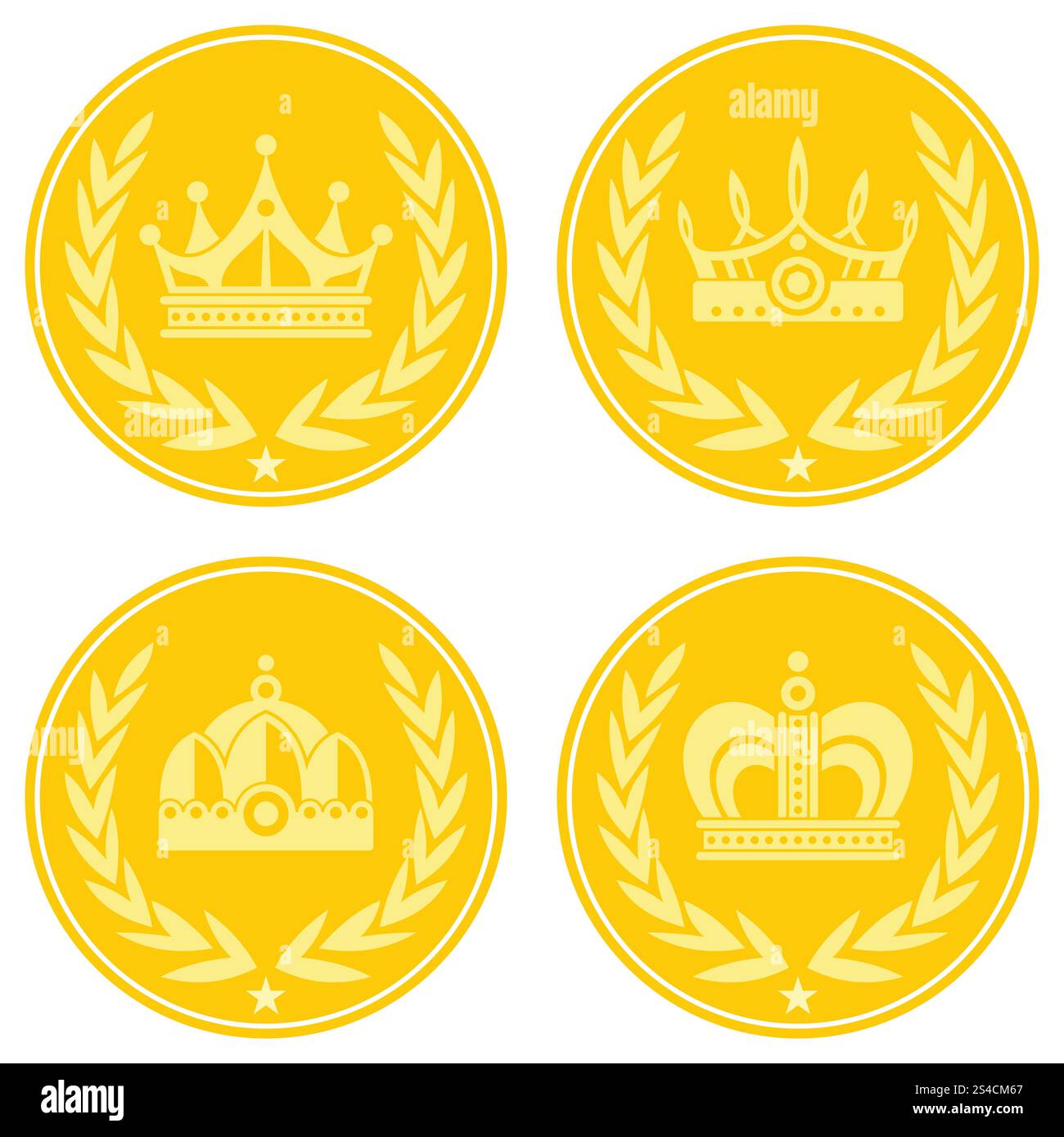 Yellow coin icons with crown on white background. Yellow coin icons ...
