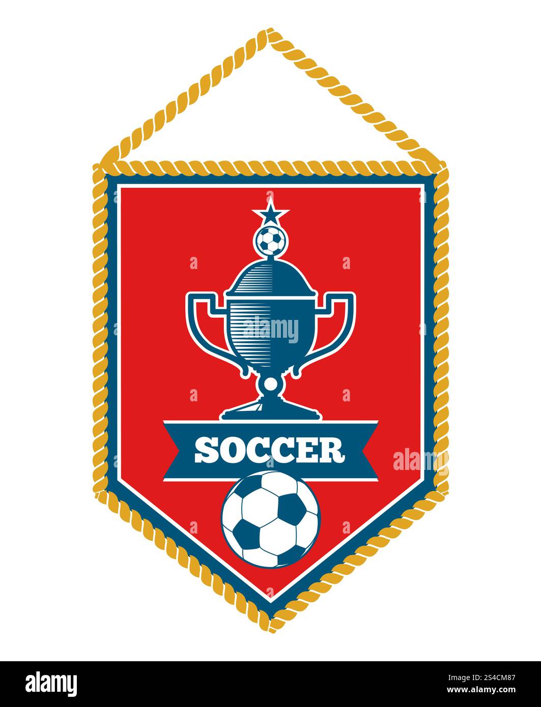 Red soccer pennant isolated white. Red soccer pennant with cup isolated ...
