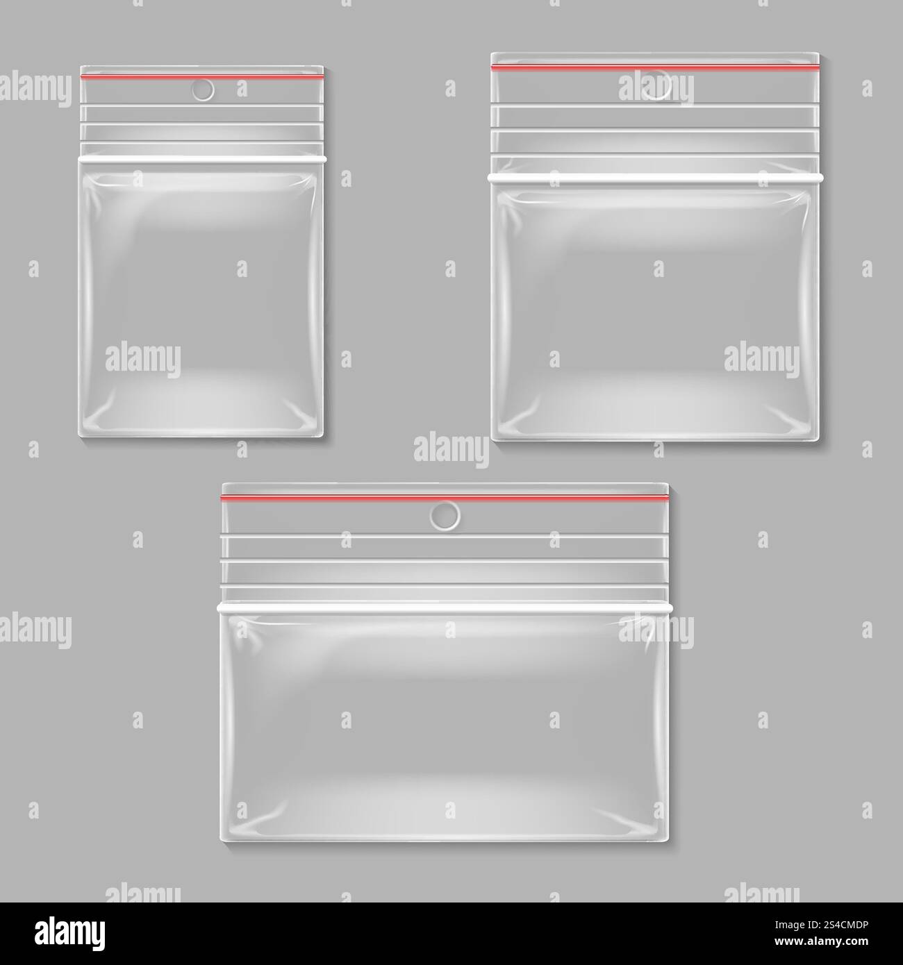 Blank transparent plastic zipper bag vector set. Blank transparent ...