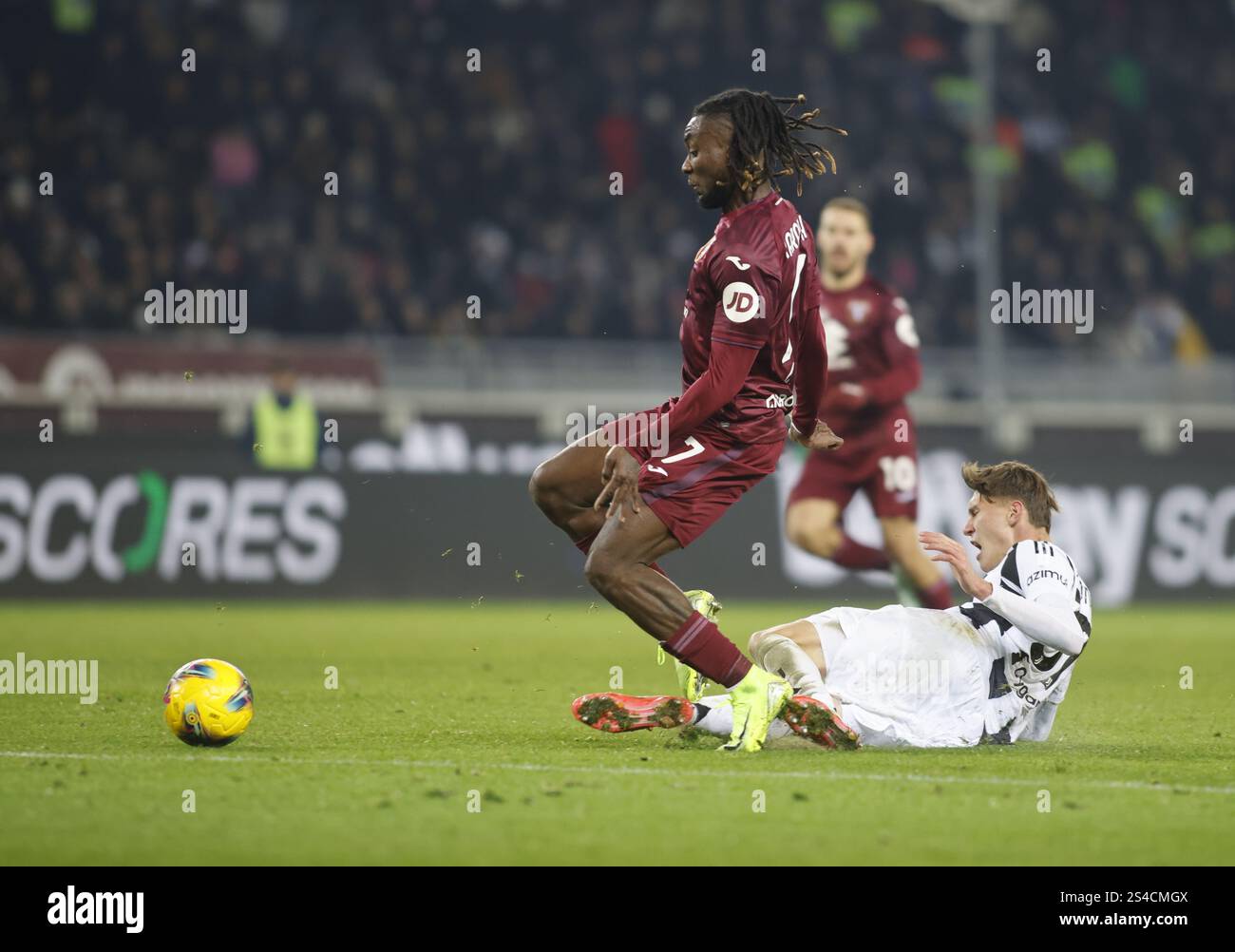 Nicolo Savona of Juventus FC and Yann Karamoh of Torino FC during the ...