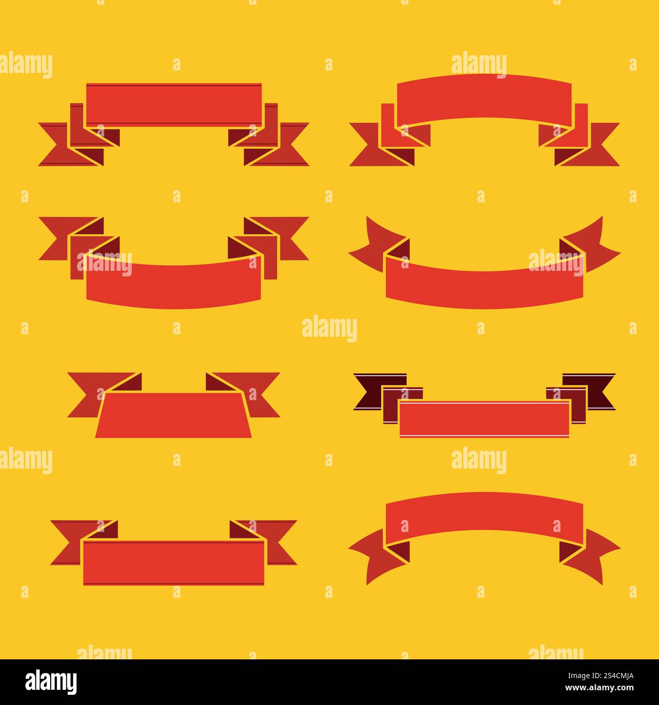 Red ribbons for inscription and lettering on yellow background. Red ...