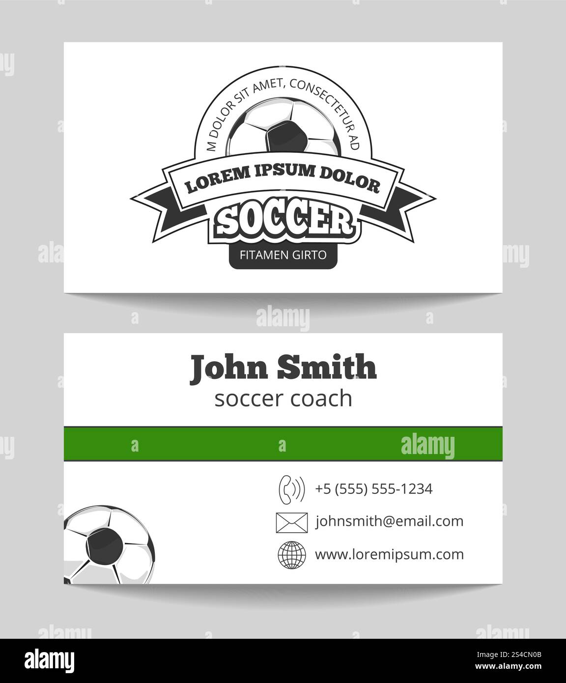 Soccer club business card. Soccer club business card template in green ...