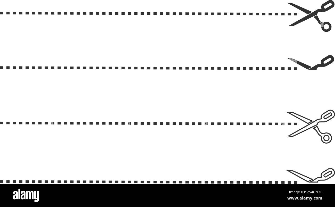 Scissors with dotted cut lines vector symbols. Scissors with dotted cut ...