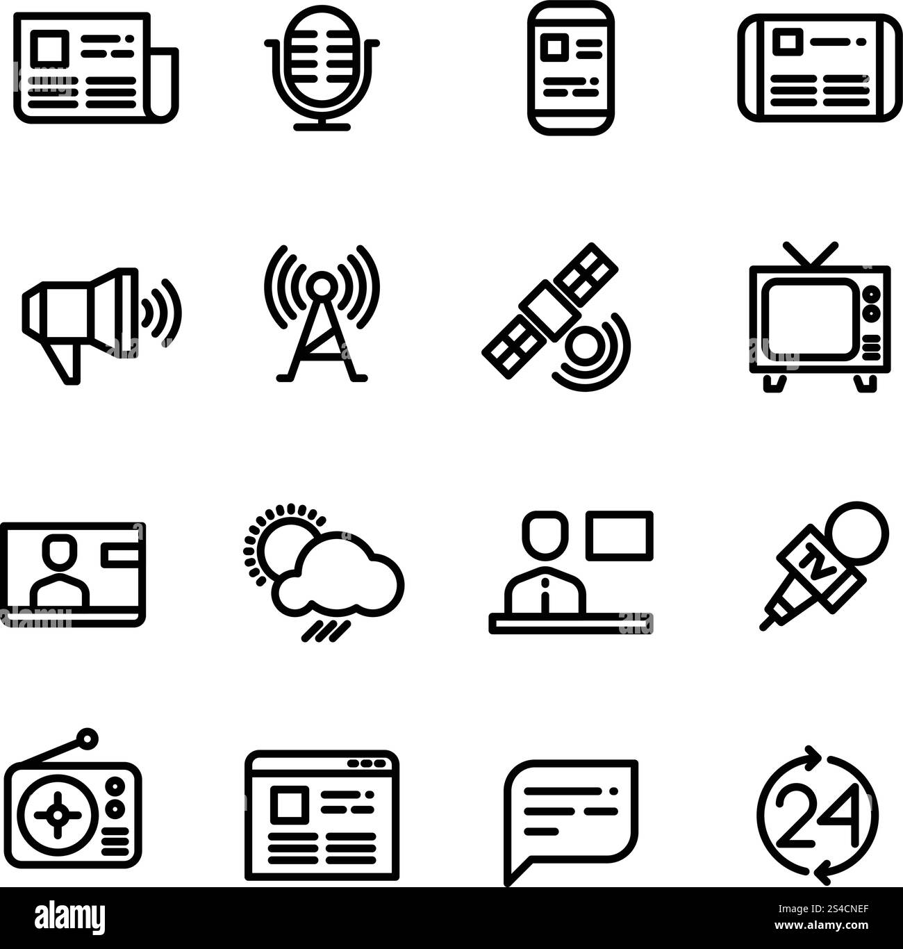 News, newspaper, speech technology, media vector icons. Television news and internet news ...