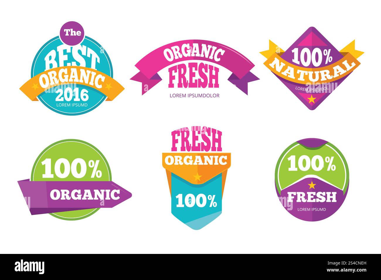 Colorful organic fresh natural labels set. Colorful organic fresh ...
