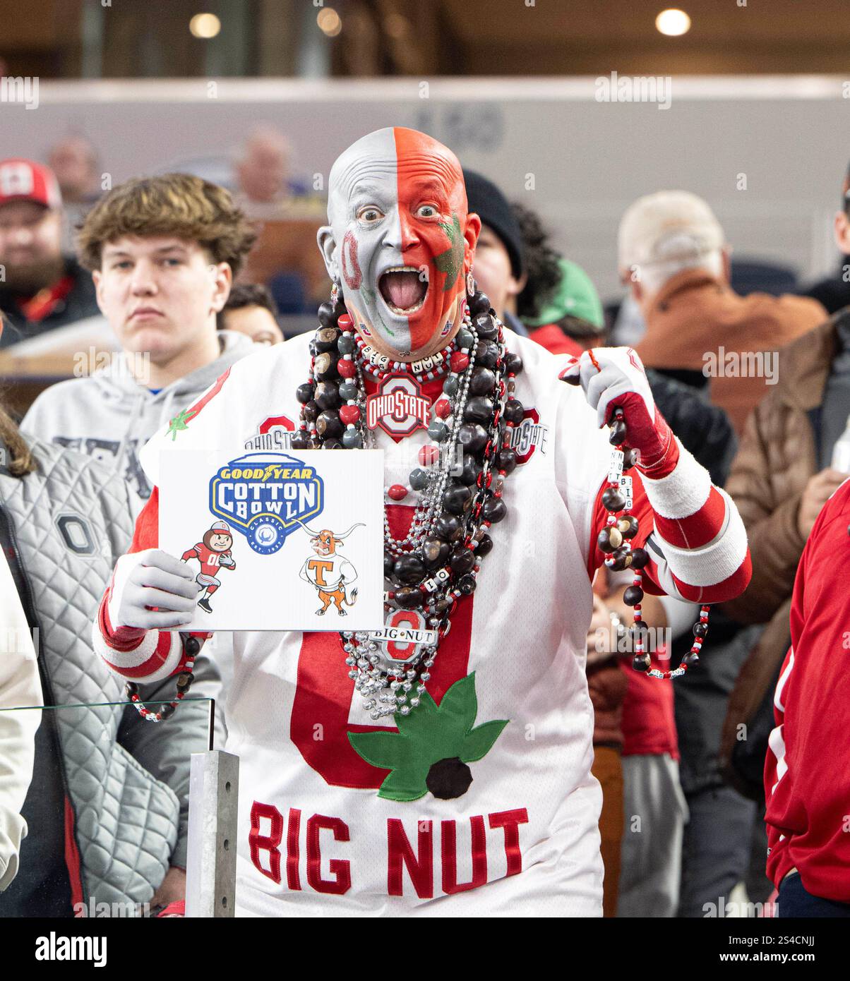 Arlington, Texas, USA. 10th Jan, 2025. The Ohio State fan mascot 'The Big Nut' during Texas v ...