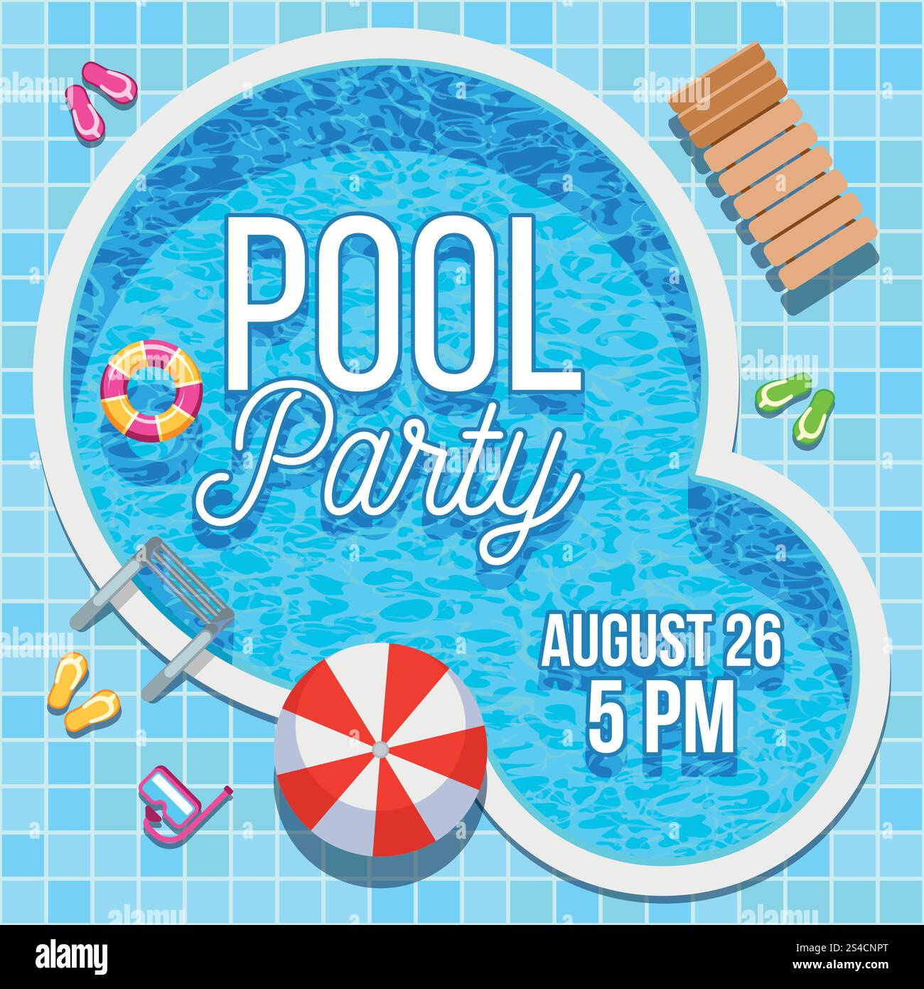 Summer party invitation with swimming pool vector template. Summer pool ...