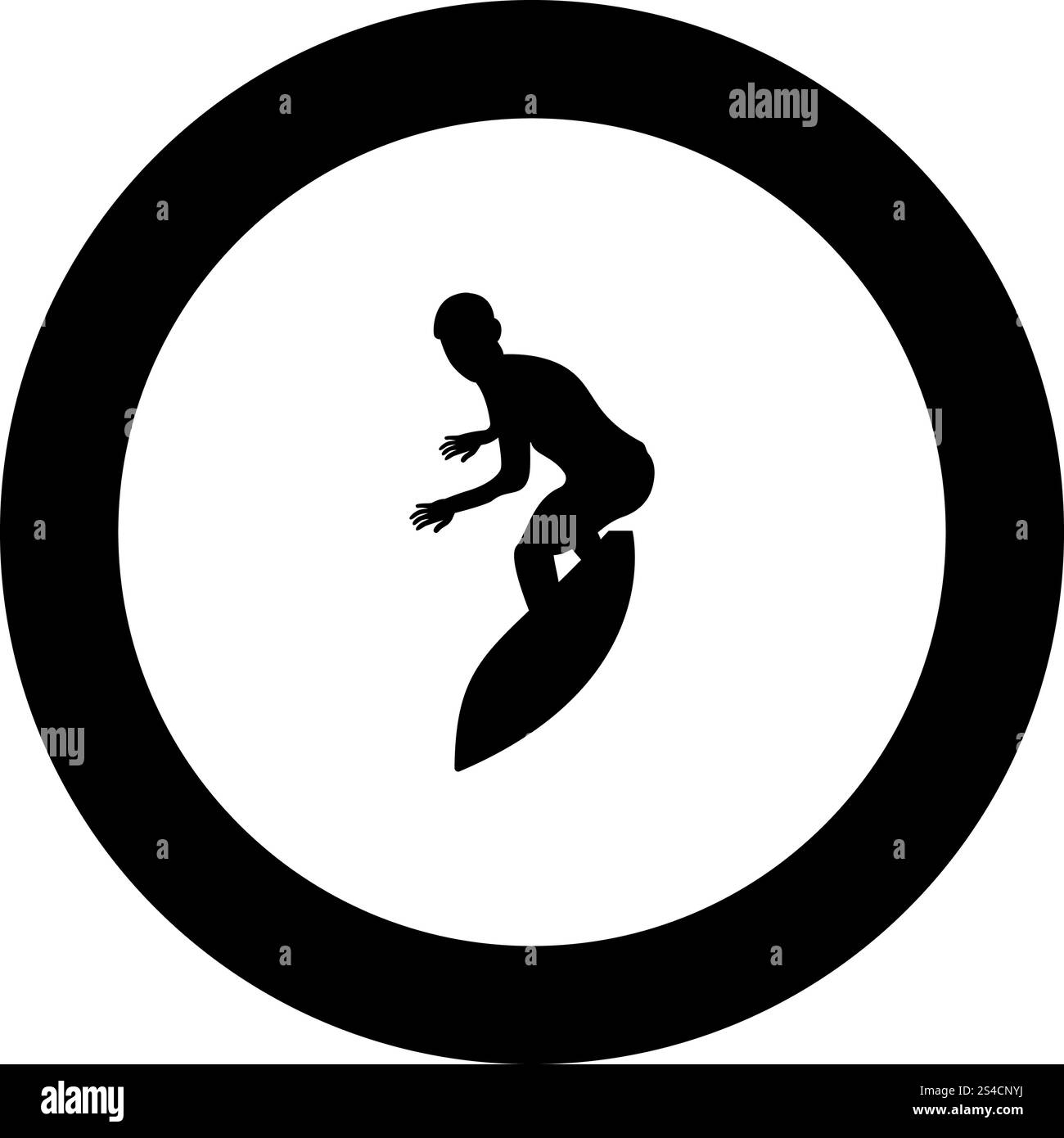 Surfer on surferboard icon black color in round circle vector ...