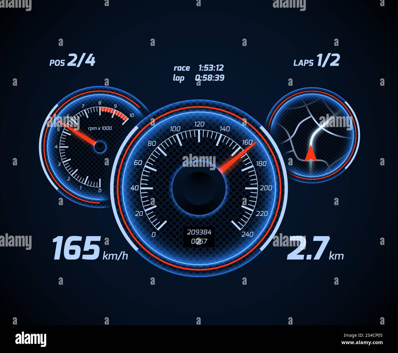 Racing car computer and app smartphone game dashboard vector interface ...