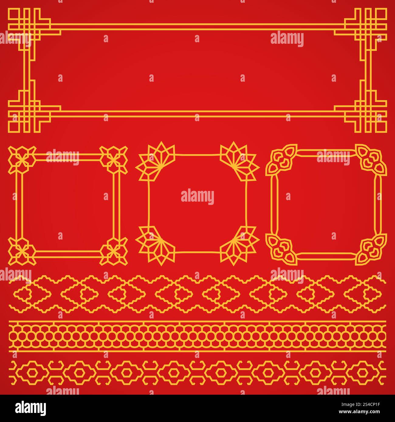 Vector asian, korean, chinese, japanese retro frames, borders set ...