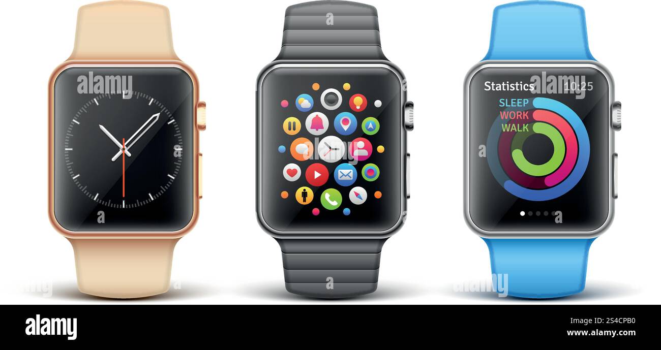 Smart electronic apple watches vector set. Smart electronic apple ...