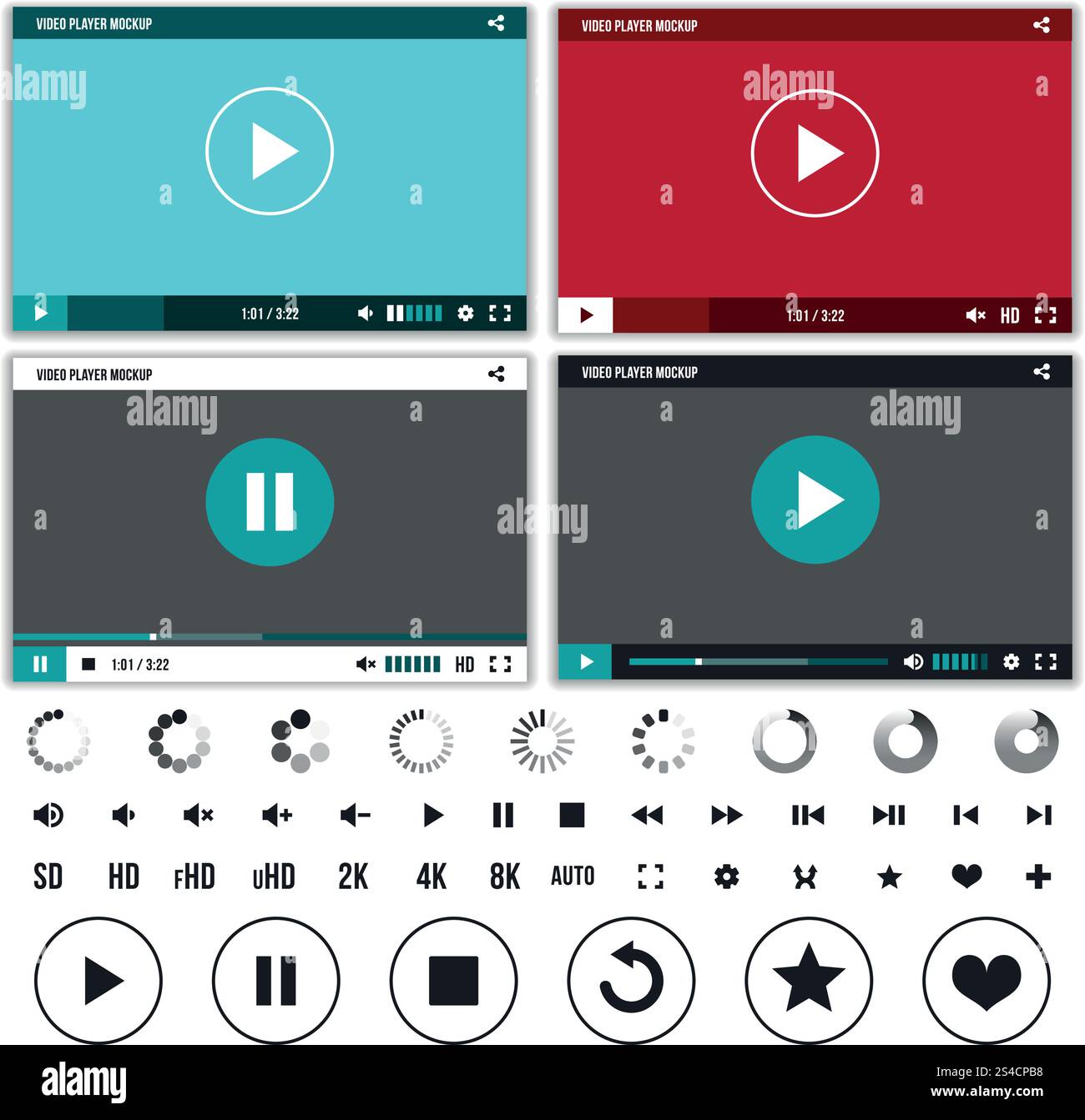 Media players with video controls buttons set. Media players with video controls buttons set ...