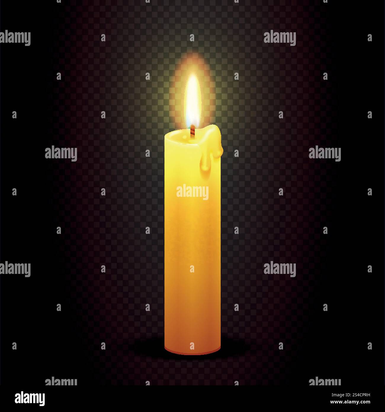 Vector candle with flame on transparent checkered dark background ...