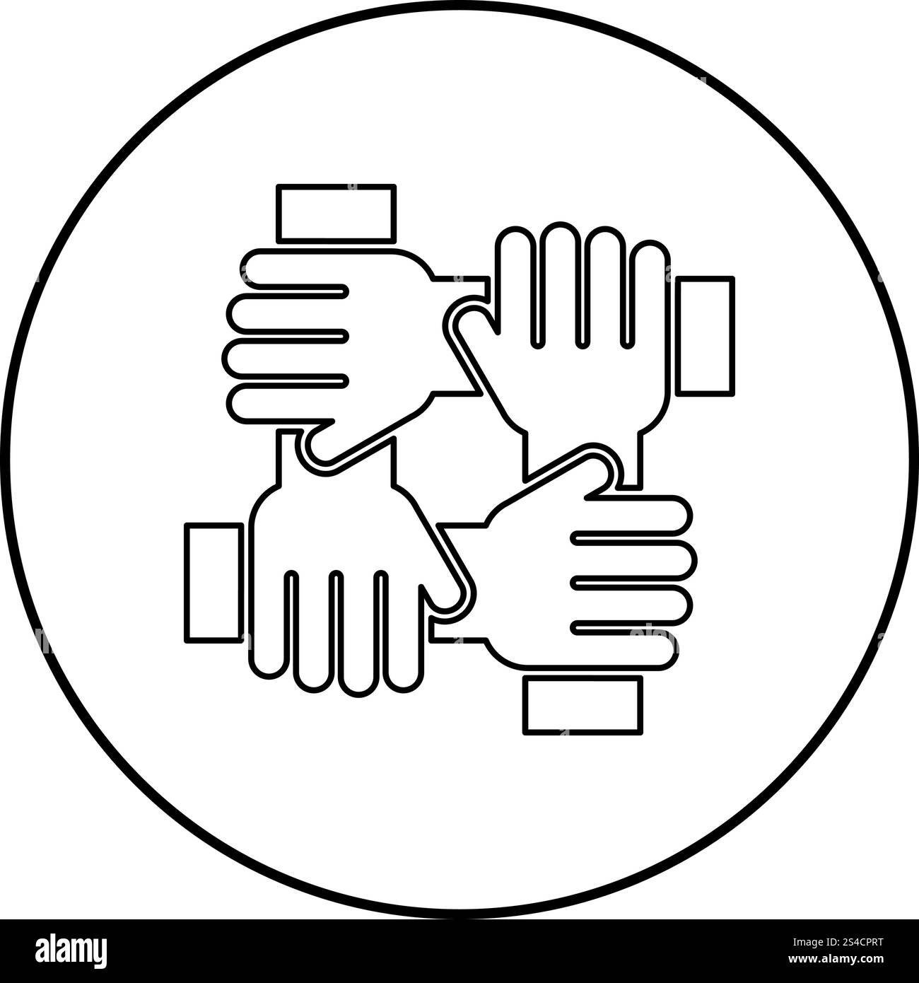 Four hand holding together team work concept icon black color in circle ...