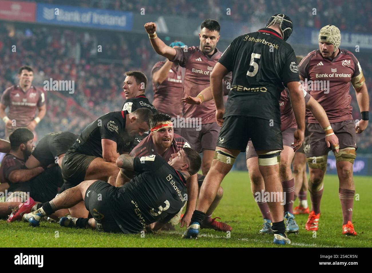 Munster's Dian Bleuler after scoring their side's first try during the ...