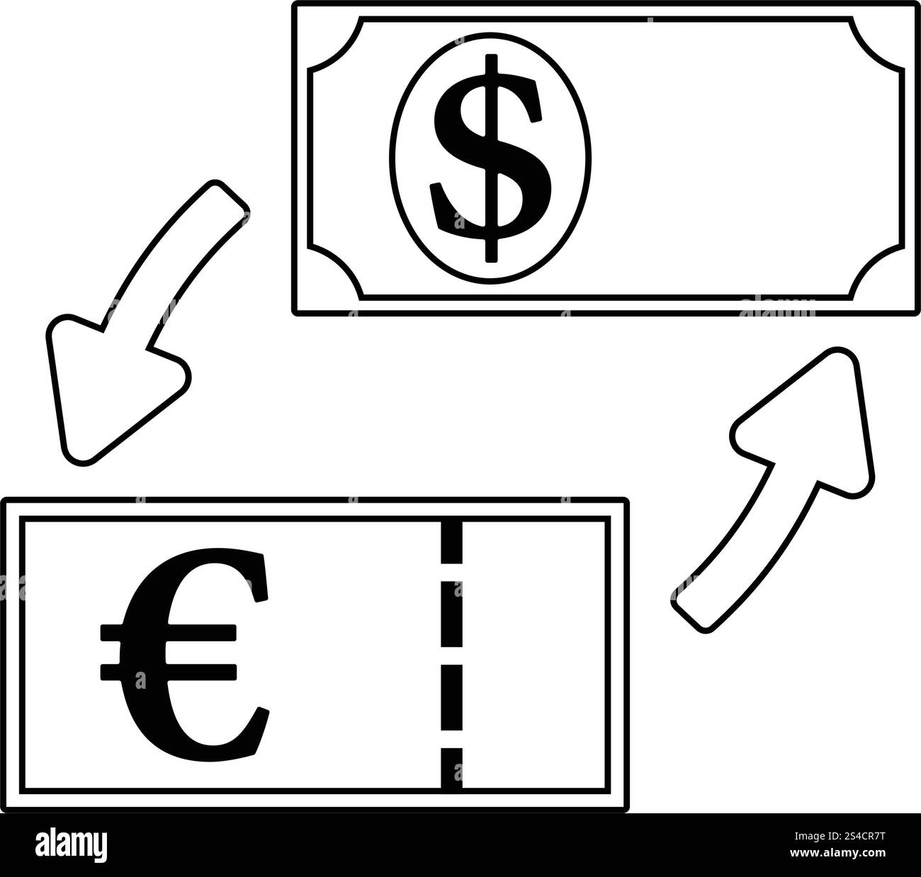 Icon of currency dollar and euro exchange. Thin line design. Vector ... Icon of currency dollar and euro exchange. Thin line design. Vector ...