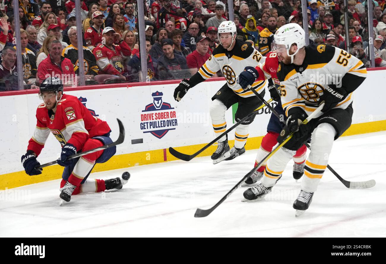 Florida Panthers left wing A.J. Greer (10) passes the puck as Boston ...