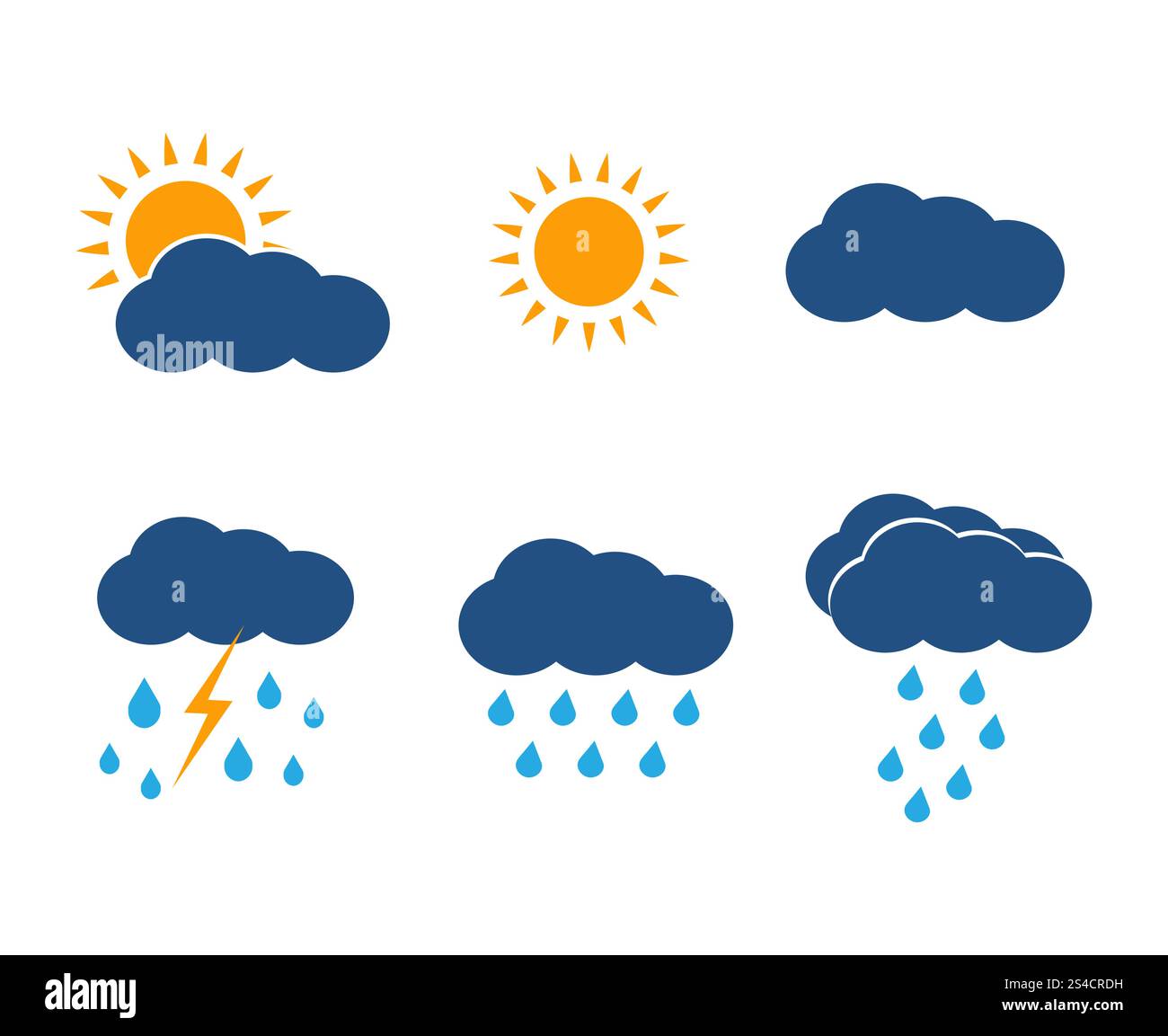 Vector weather icons set. Sun, clouds, rain, lightning.. Vector weather ...