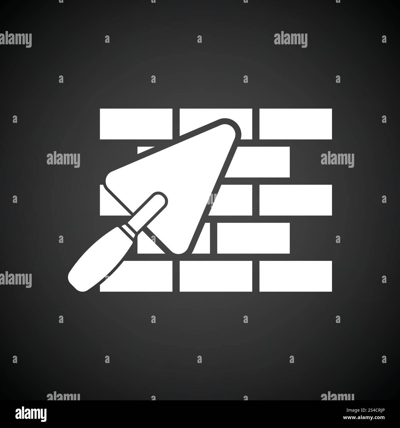 Icon of brick wall with trowel. Black background with white. Vector ...