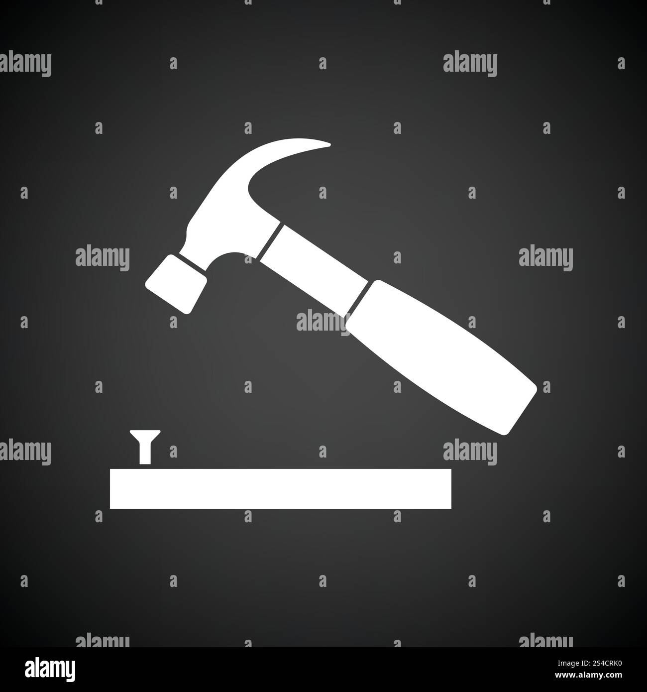 Icon of hammer beat to nail. Black background with white. Vector ...