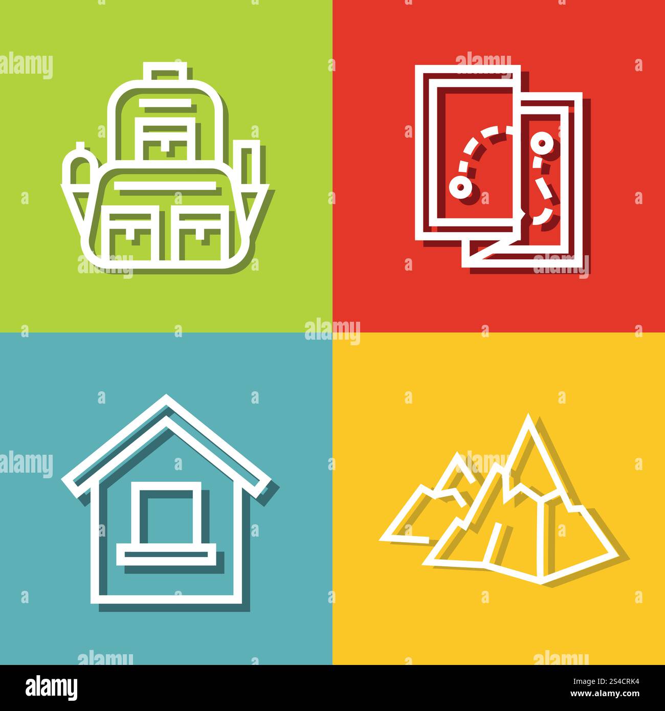 Road tourist icons in line style on color background. Road tourist ...
