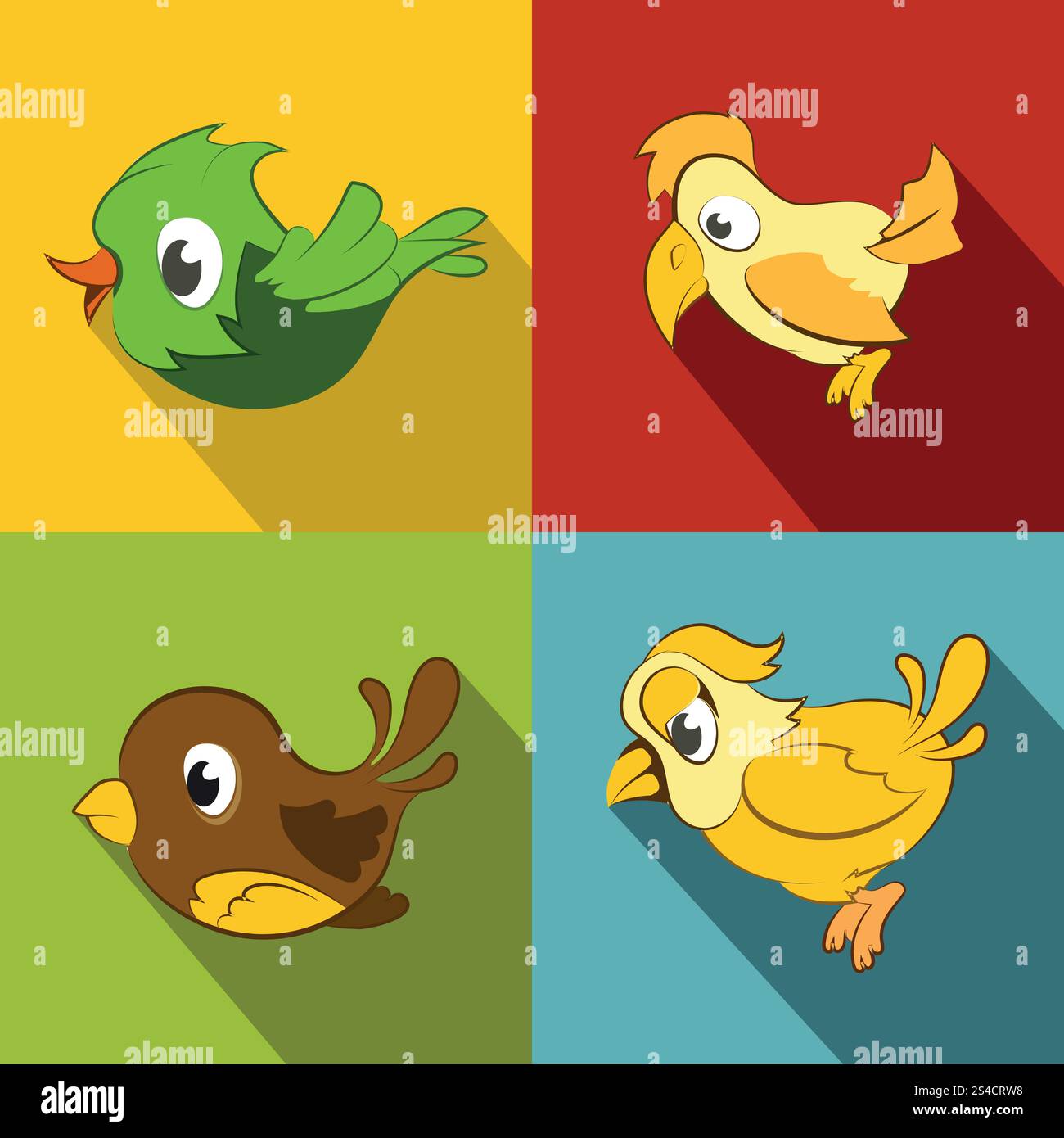 Color birds on background with long shadow. Color birds on color ...