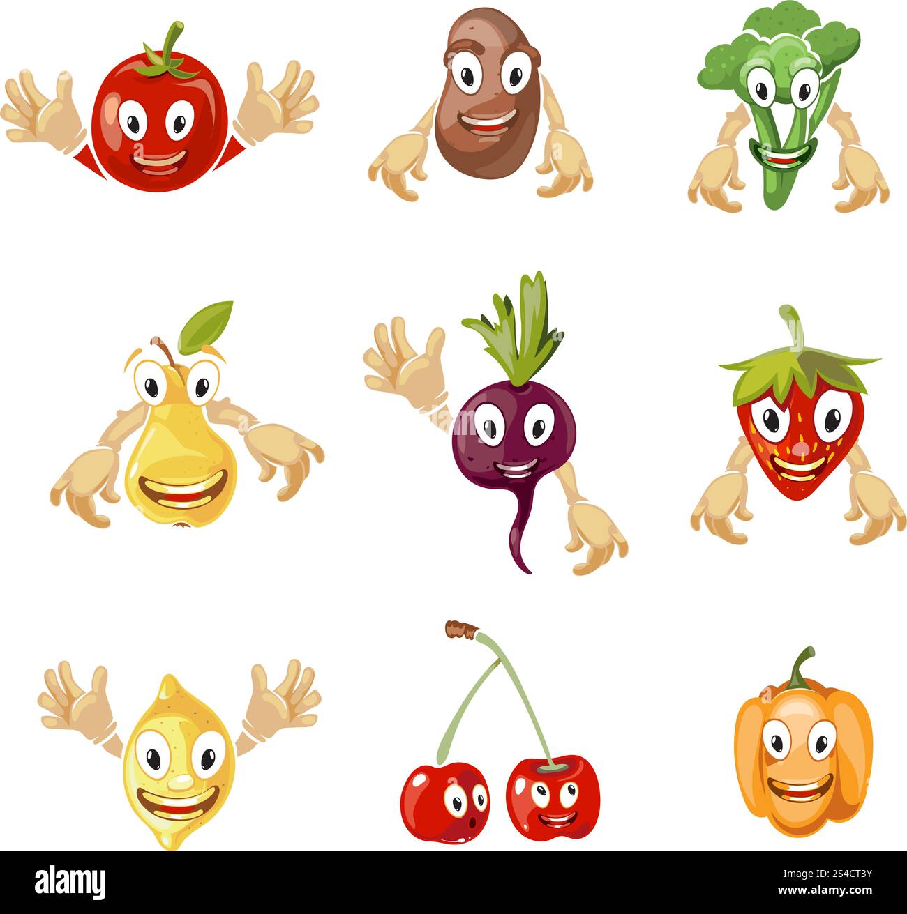 Cute cartoon vegetables and fruit vector collection in comic style ...