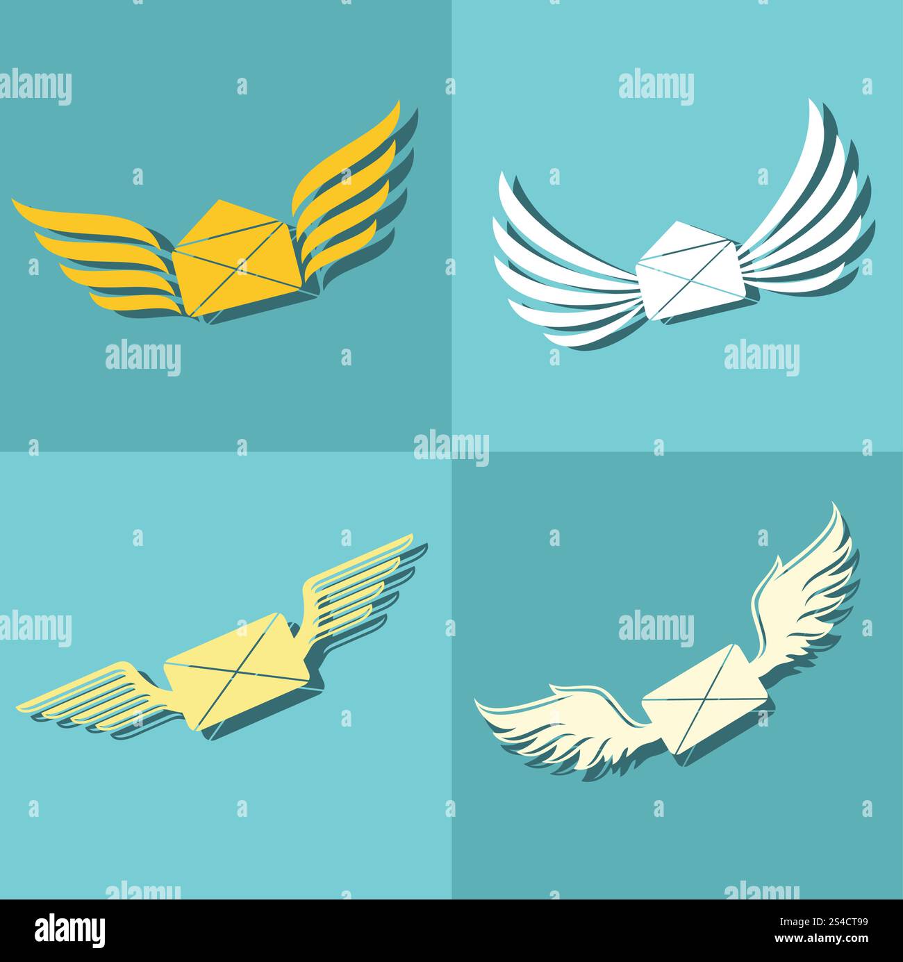 Mail with wings icons on blue background. Mail with wings icons on blue ...