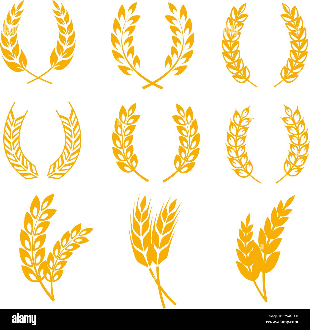 Rye wheat ears wreaths vector elements for bread and beer labels, logos ...