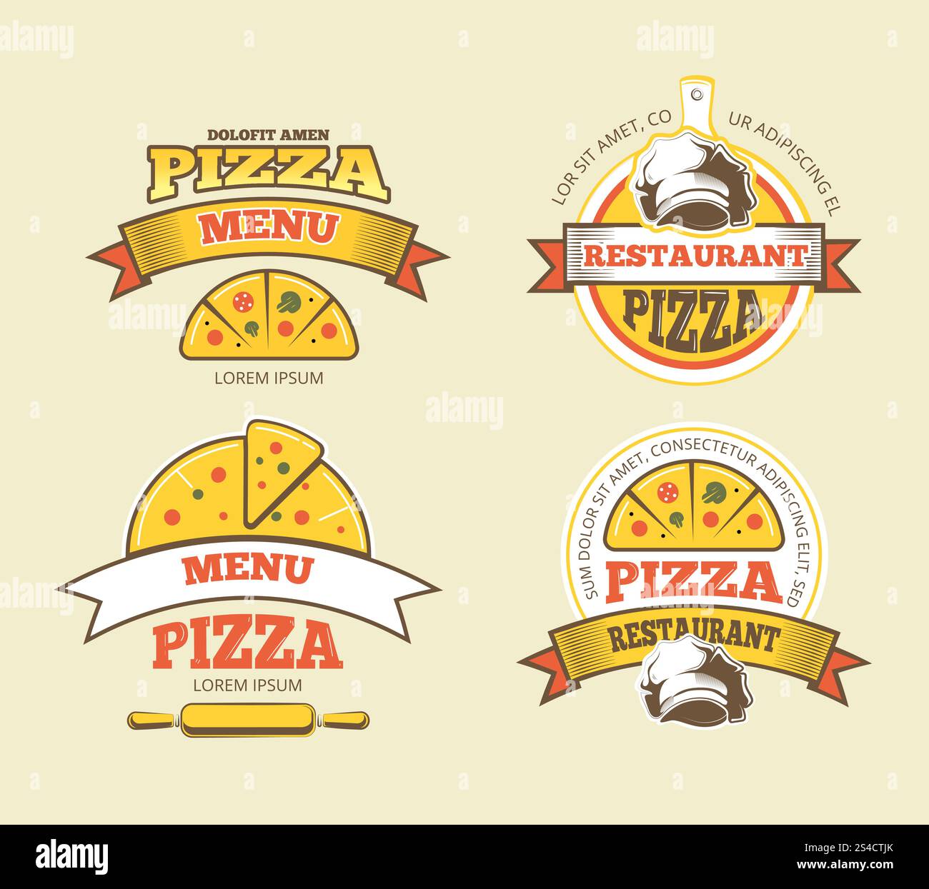 Pizza vector labels, logos, badges, emblems for fast food restaurant ...