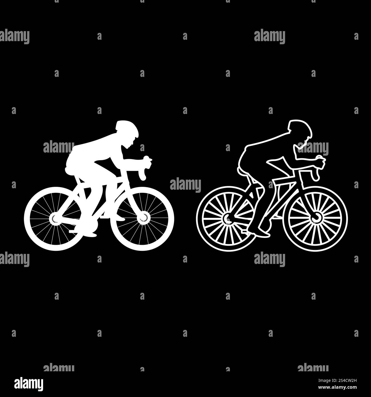 Cyclist on bike silhouette icon set white color vector illustration ...