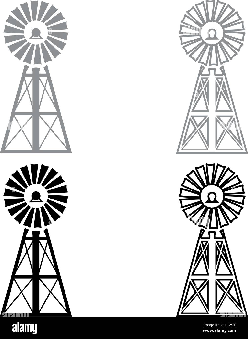 Wind turbine windmill classic american icon set grey black color ...
