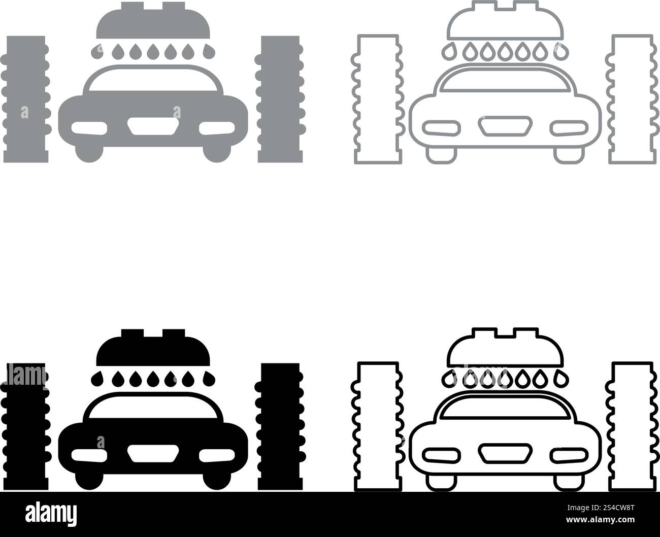 Car wash automatic icon set grey black color illustration flat style ...