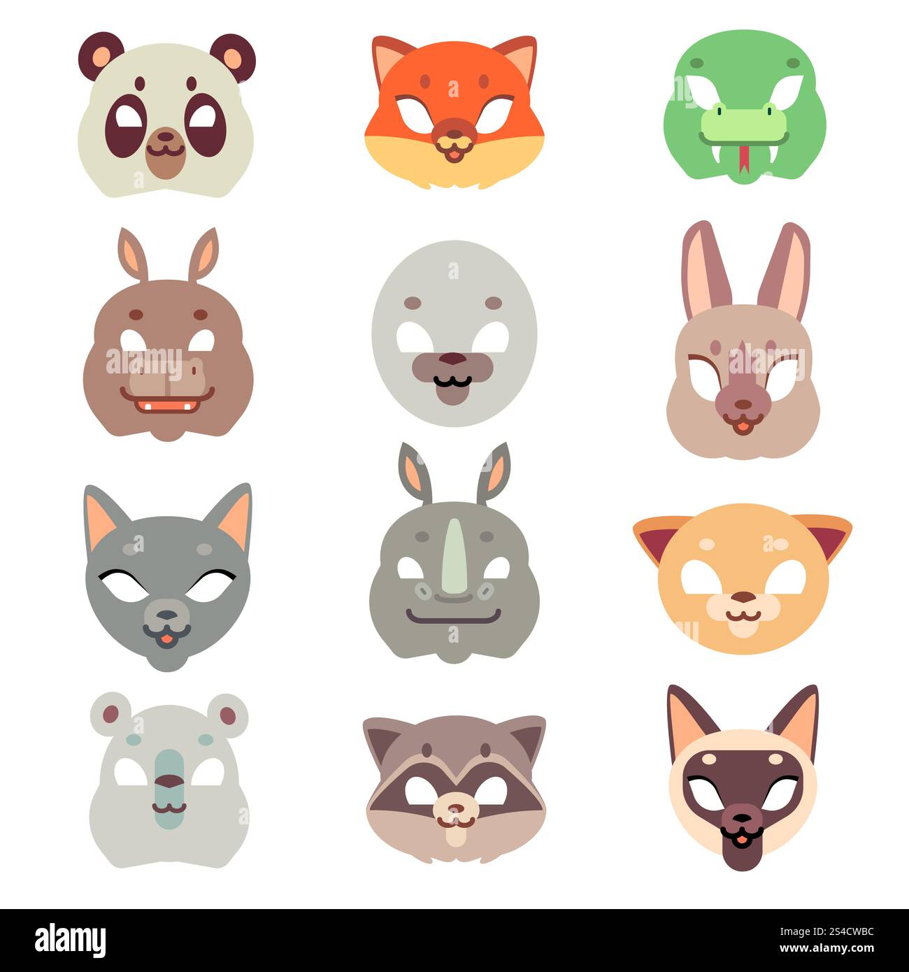 Carnival animals face vector masks in flat style. Carnival animals face ...