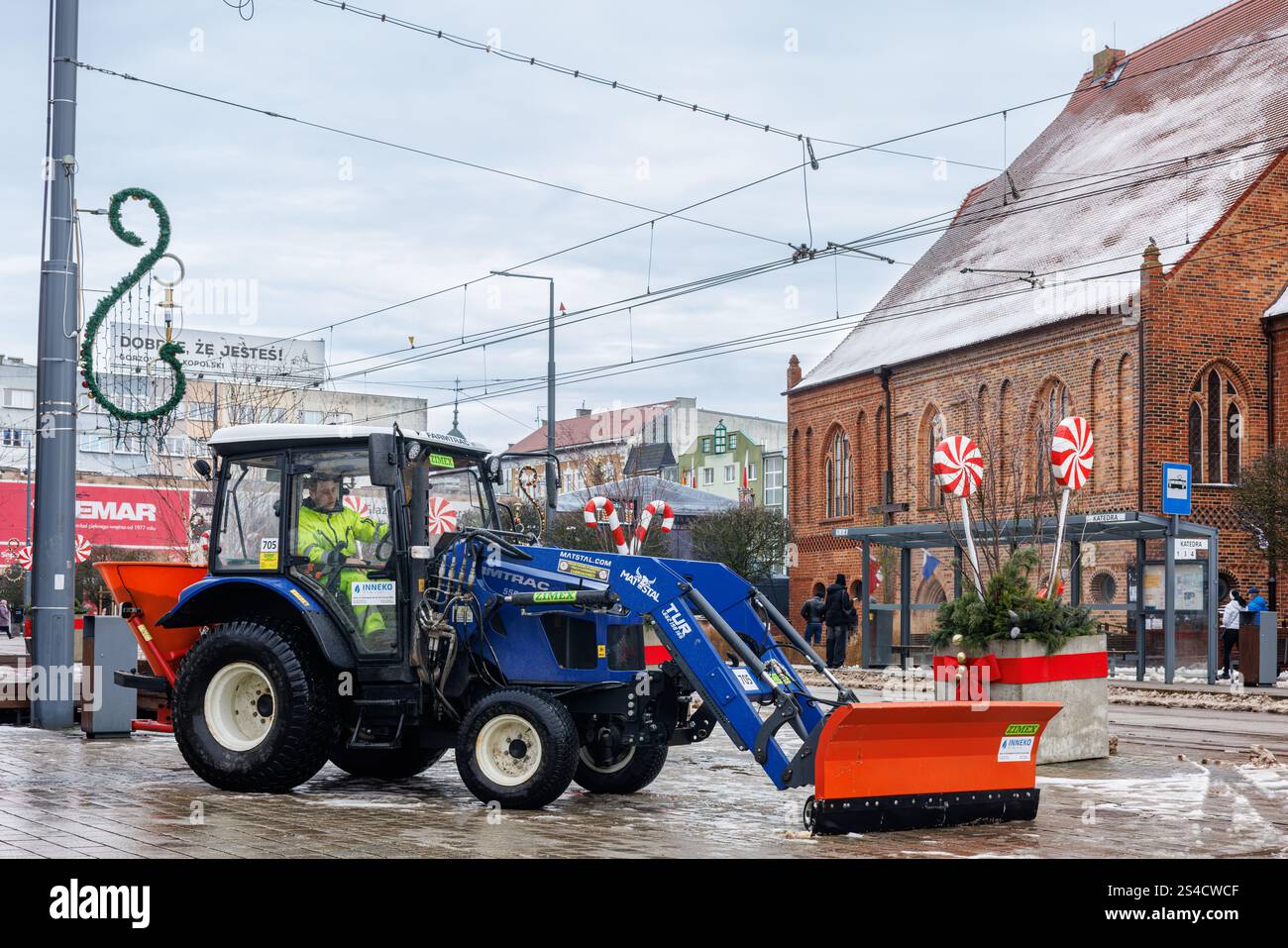 Gorzow Wielkopolski, Poland - January 06, 2025: A blue tractor with an ...