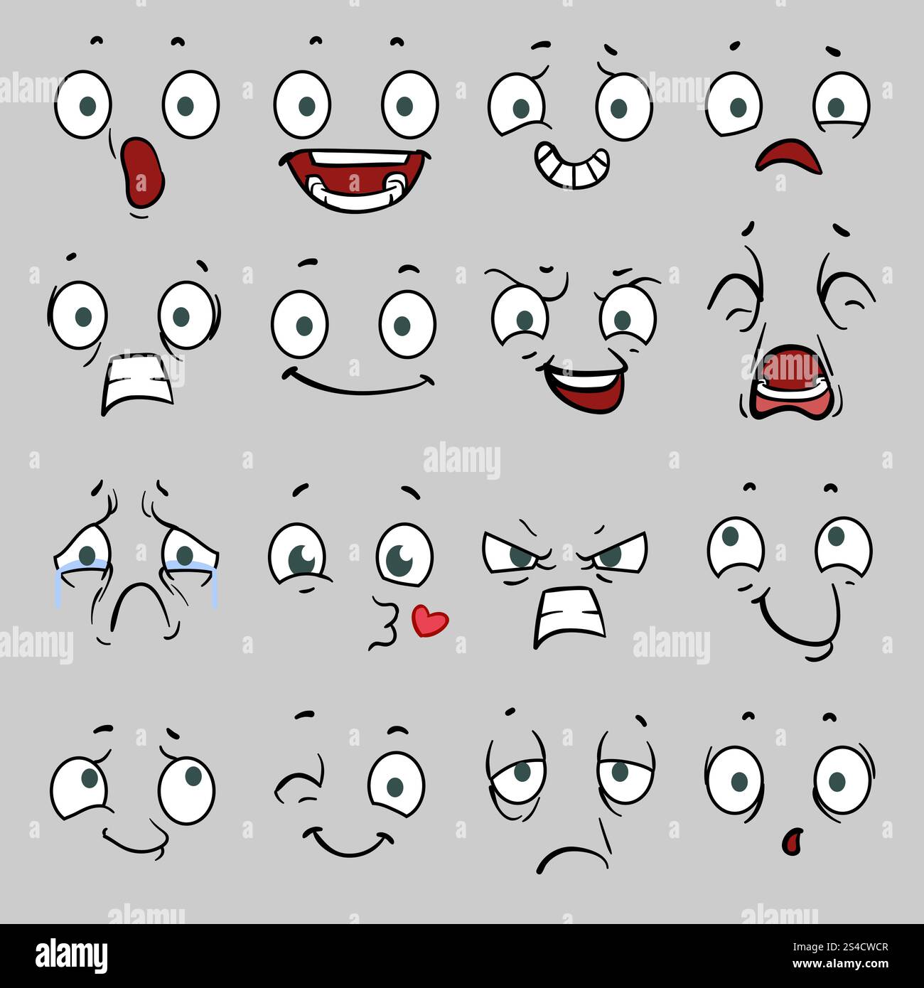 Comic cartoon faces with different emotions. Vector illustration. Comic ...